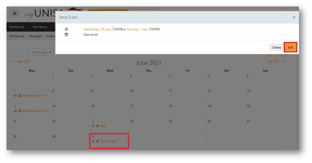 Section: Lesson 3: How do I view my calendar? | STU-100: Basic Skills in Using myModules on ...